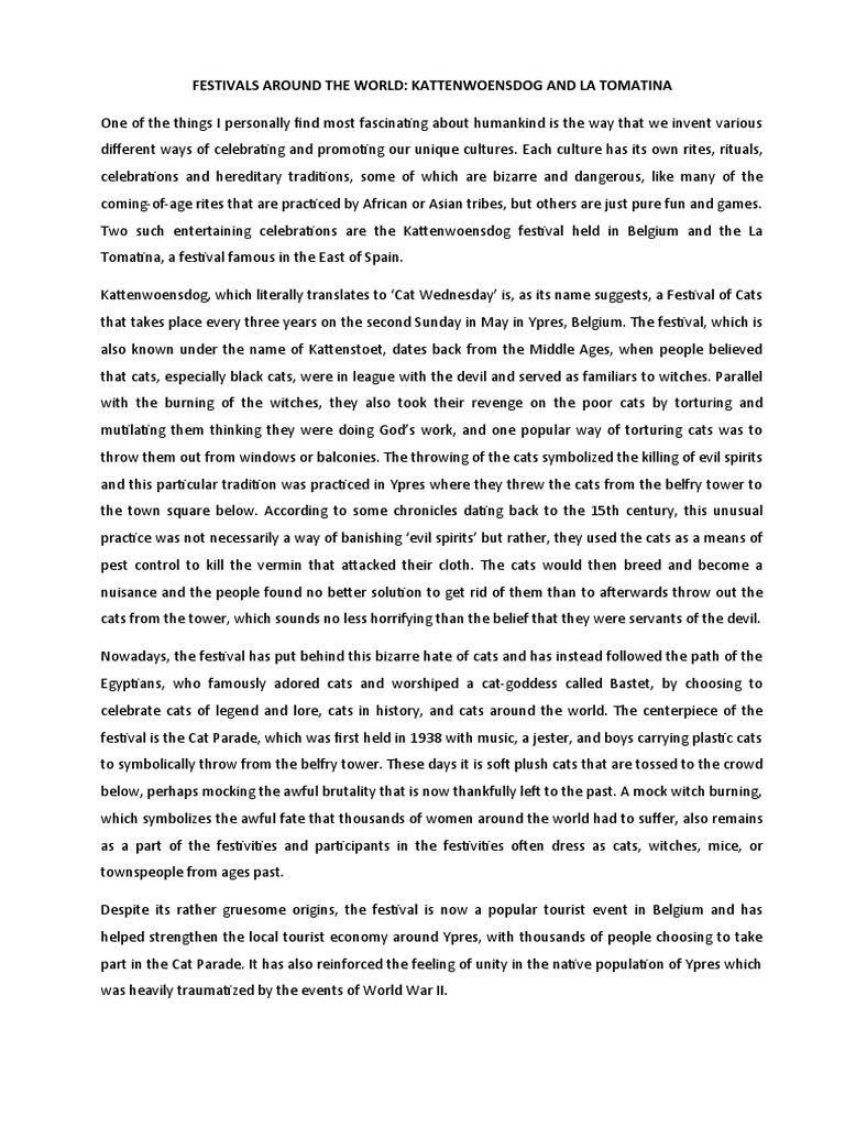 Festivals Around The World: Kattenwoensdog and La Tomatina | PDF | History