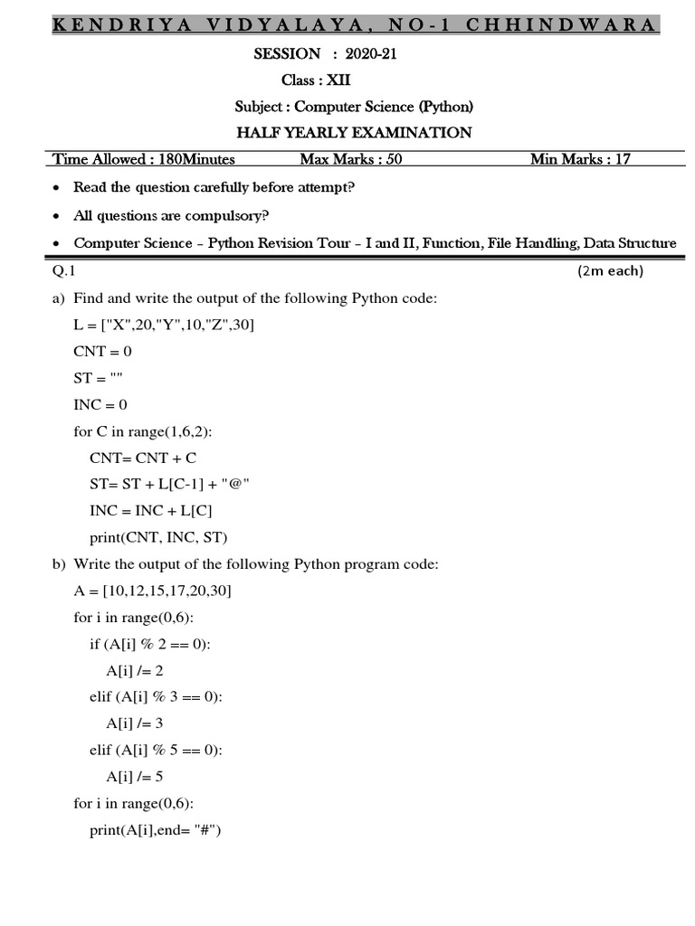 Xii CS 2020-21 | PDF | Python (Programming Language) | Subroutine