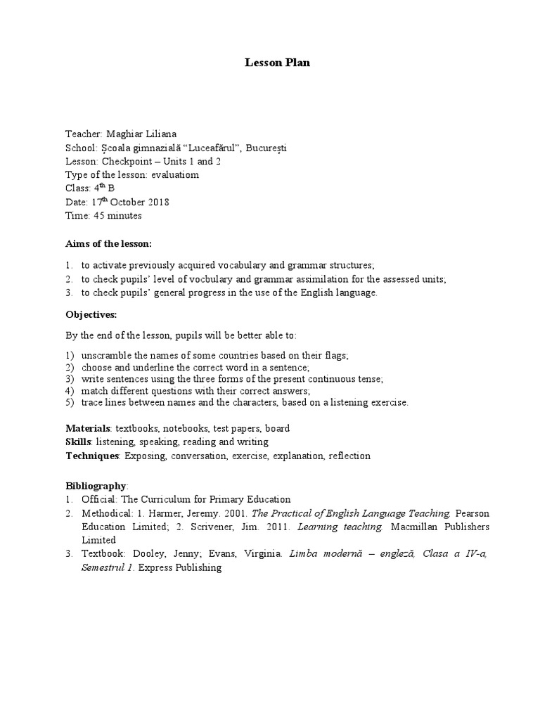 Lesson Plan: Aims of The Lesson | Download Free PDF | Vocabulary | Pedagogy