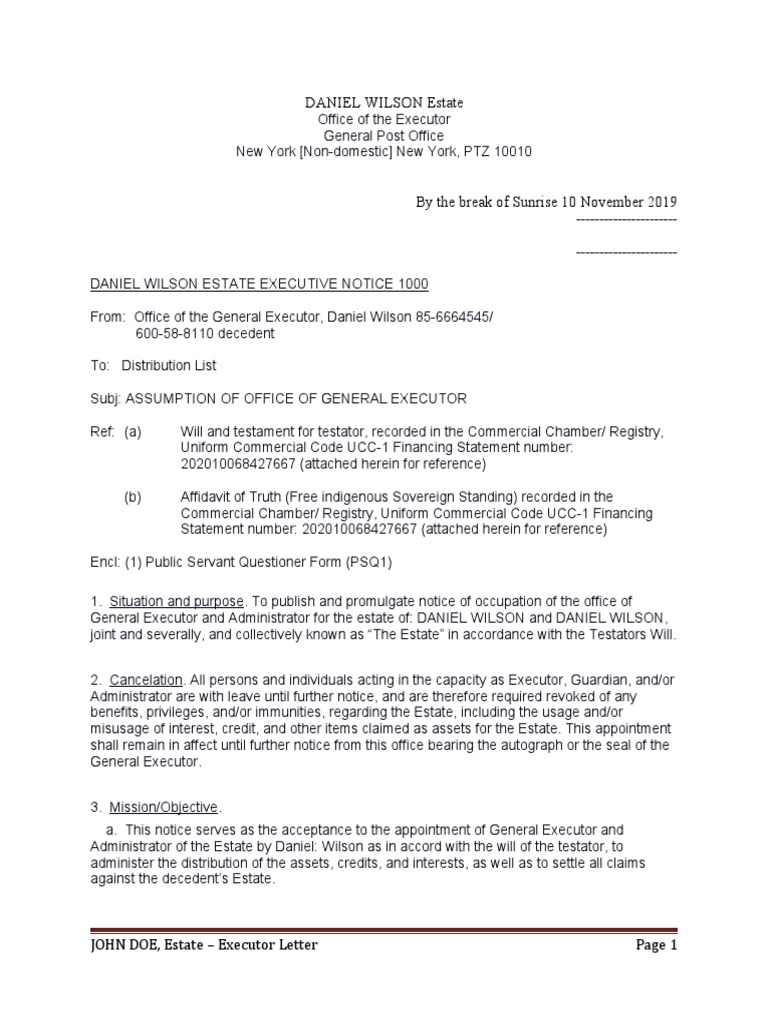 Executor-Letter Template Word Format | PDF | Will And Testament | Fiduciary