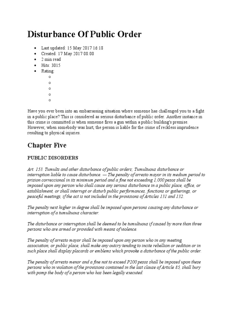 Disturbance of Public Order: Chapter Five | PDF | Public Law | Crime ...