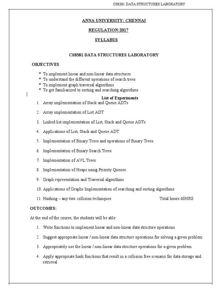 CS8381 Data Structures Record | PDF | Algorithms And Data Structures | Theoretical Computer Science