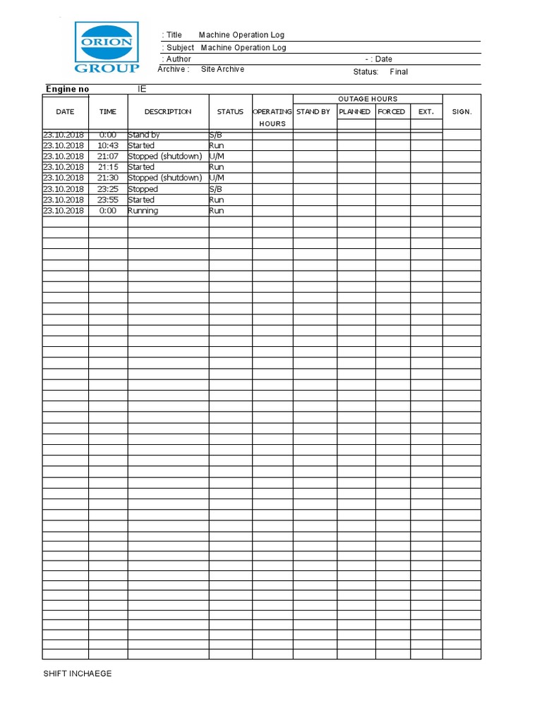 Machine Operation Log | PDF | Technology & Engineering