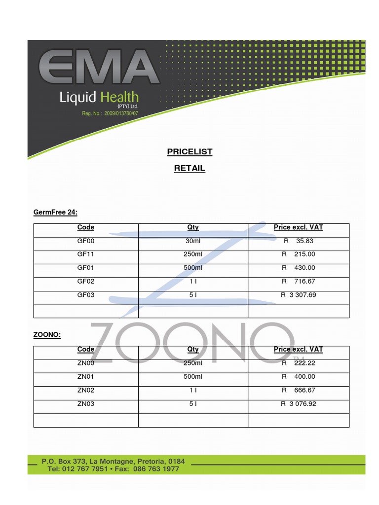 EMA Pricelist Retail 2020 (New Distributor Agent) PDF | PDF