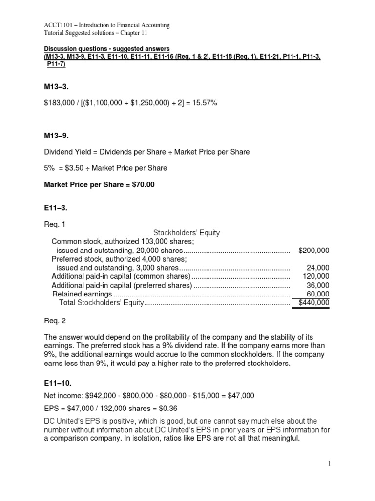 Chapter 11 Solutions for ACCT1101 | PDF | Treasury Stock | Dividend