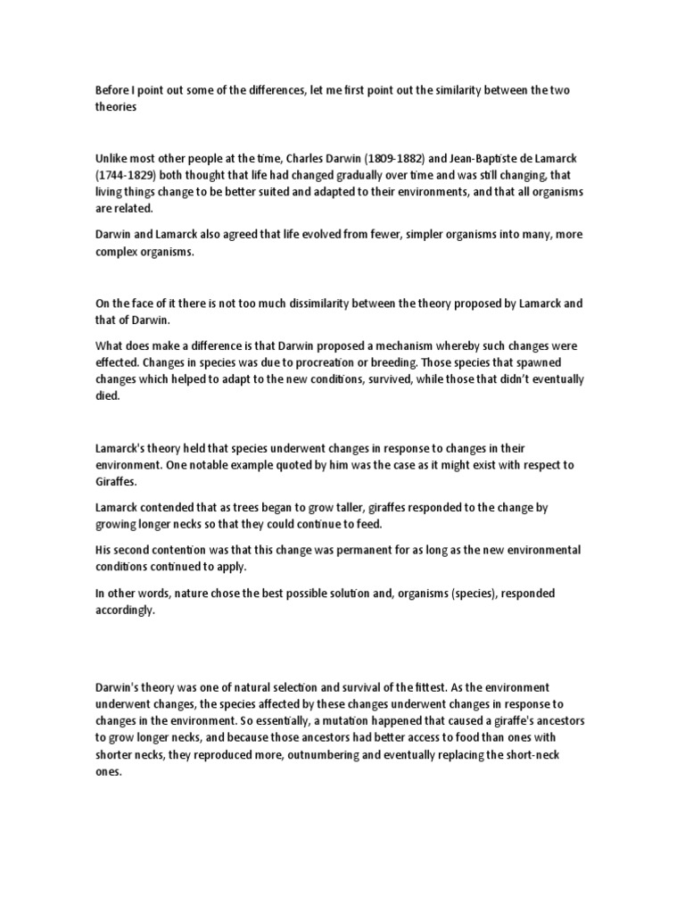 Lamarck Vs Darwin | PDF | Natural Selection | Biology Theories