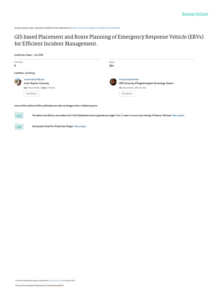 Gis Based Placement and Route Planning of Emergency Response Vehicle ...