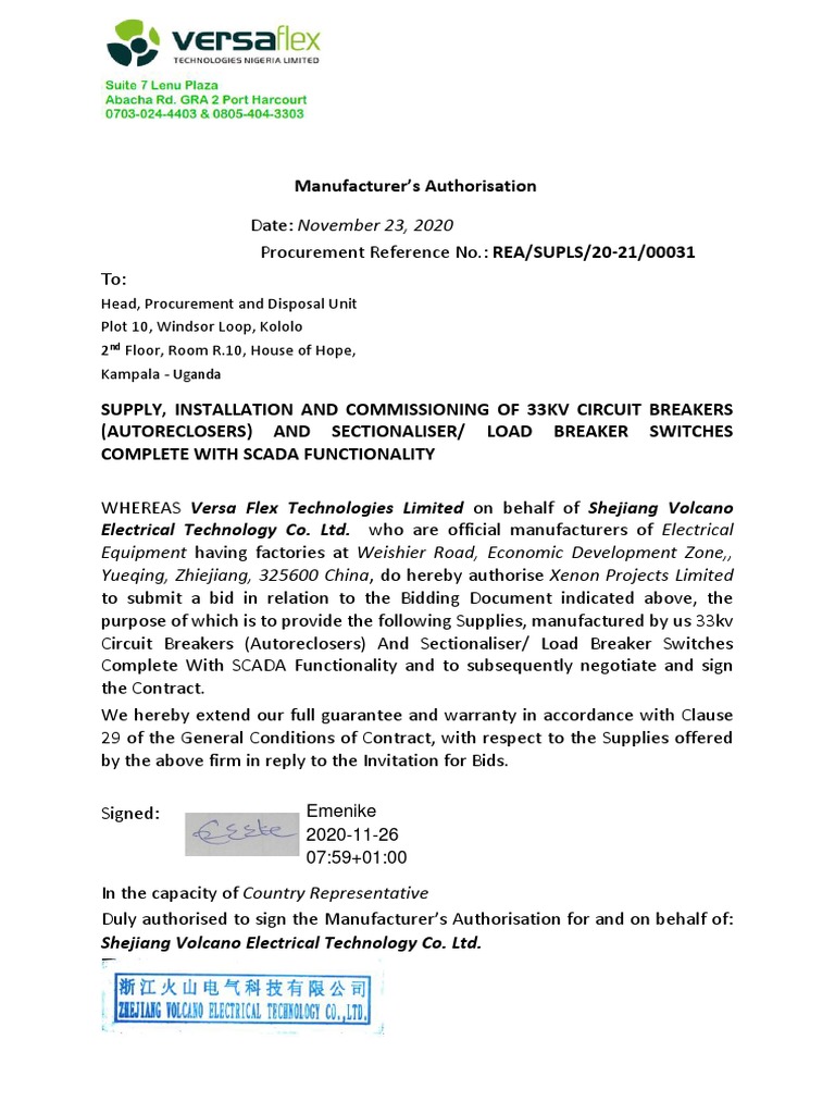 Manufacturer's Authorisation: Electrical Technology Co. Ltd. Who Are ...