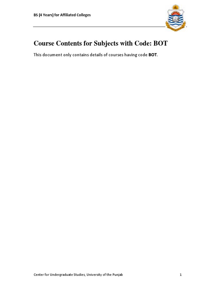 Botany Course Details (Code: BOT) | PDF | Gene | Fungus