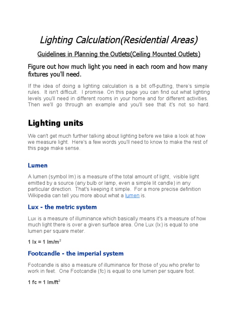 Lighting and Outlet Calculation Guide for Residential Areas | PDF ...