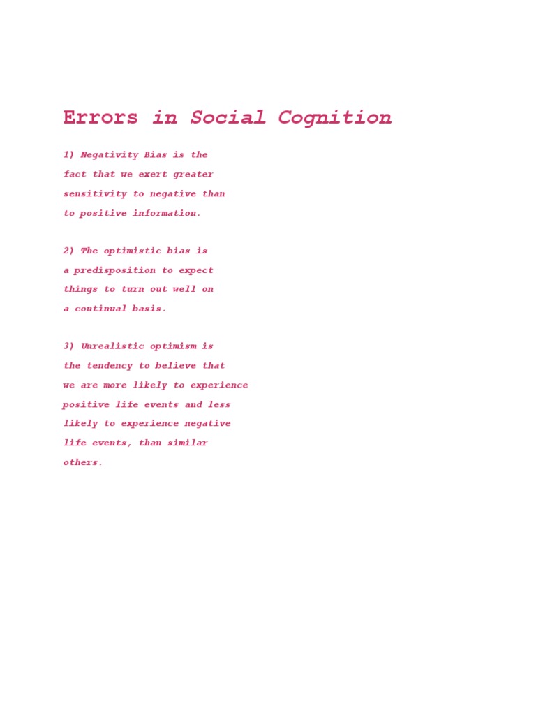 Errors in Social Cognition | PDF