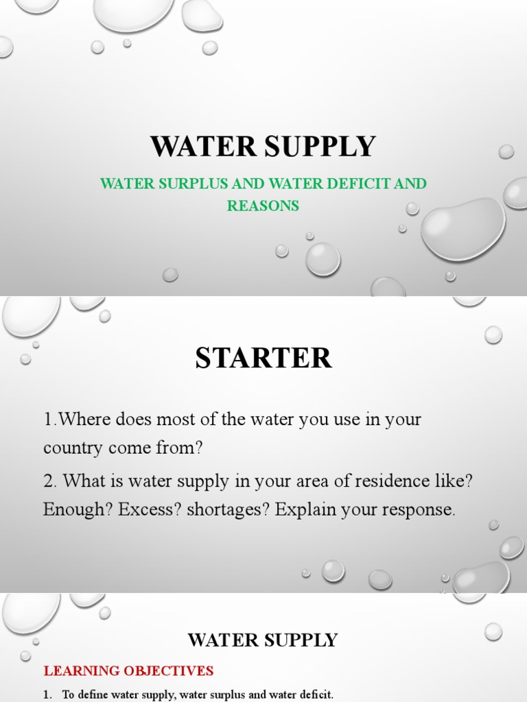Water Supply: Water Surplus and Water Deficit and Reasons | PDF | River ...