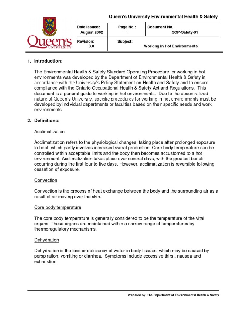 SOP-Safety-01 (Working in Hot Environments) | PDF | Hyperthermia ...