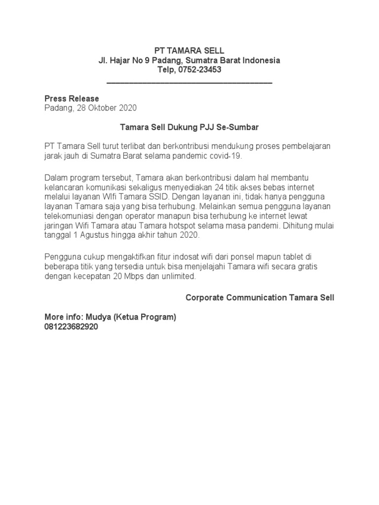 Contoh Press Release | PDF | Bisnis