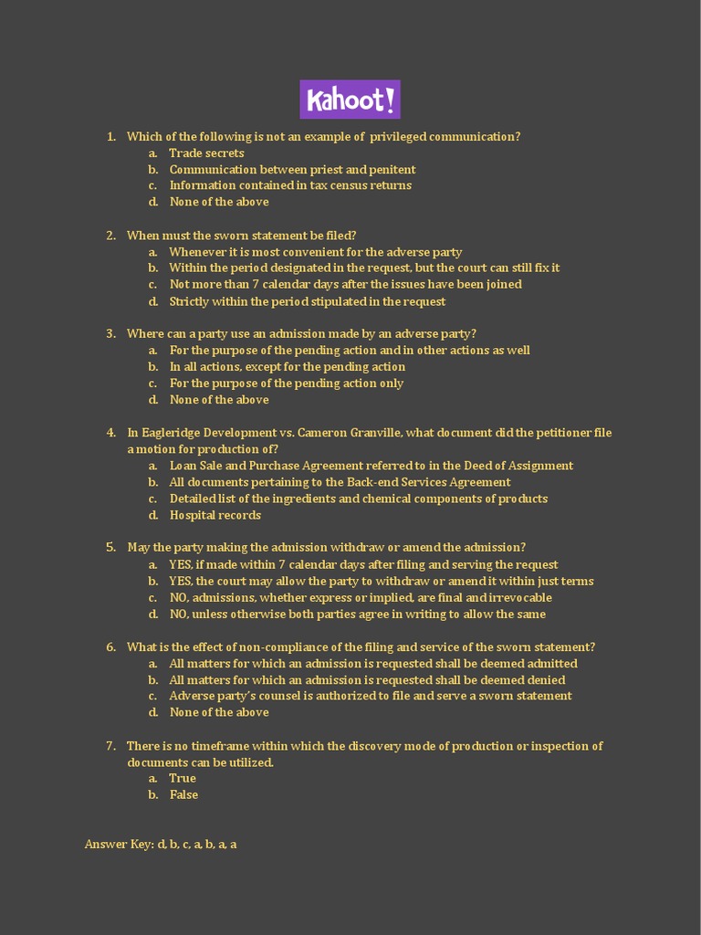 Kahoot Quiz - Civil Procedure Rule 26-27 | PDF | Business | Law