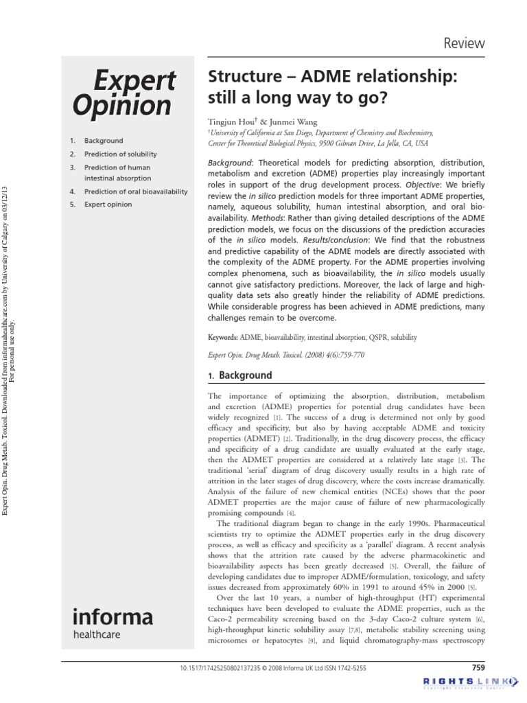 Structure - ADME Relationship: Still A Long Way To Go?: Review | PDF ...