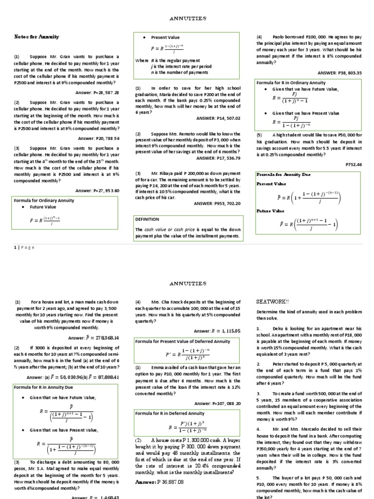Annuities Formulas | Download Free PDF | Present Value | Interest