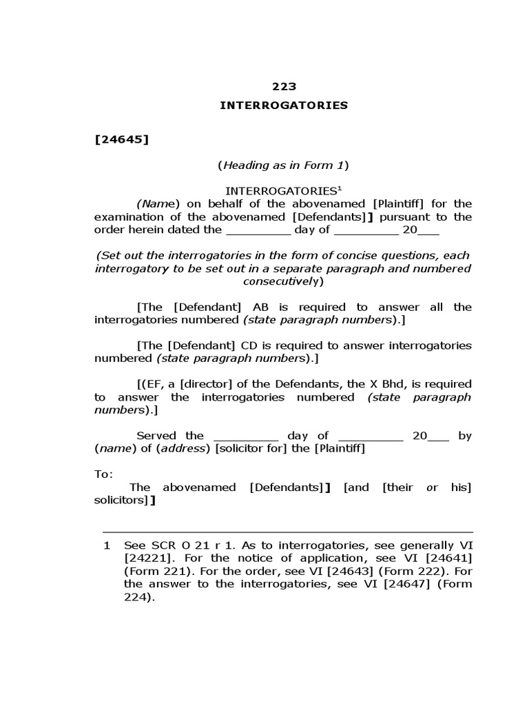 223 Interrogatories (24645) : (Name) On Behalf of The Abovenamed ...