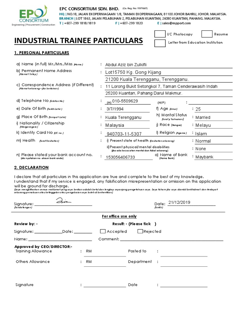 Practical Training Form - EPCC v17102018 | PDF | Malaysia