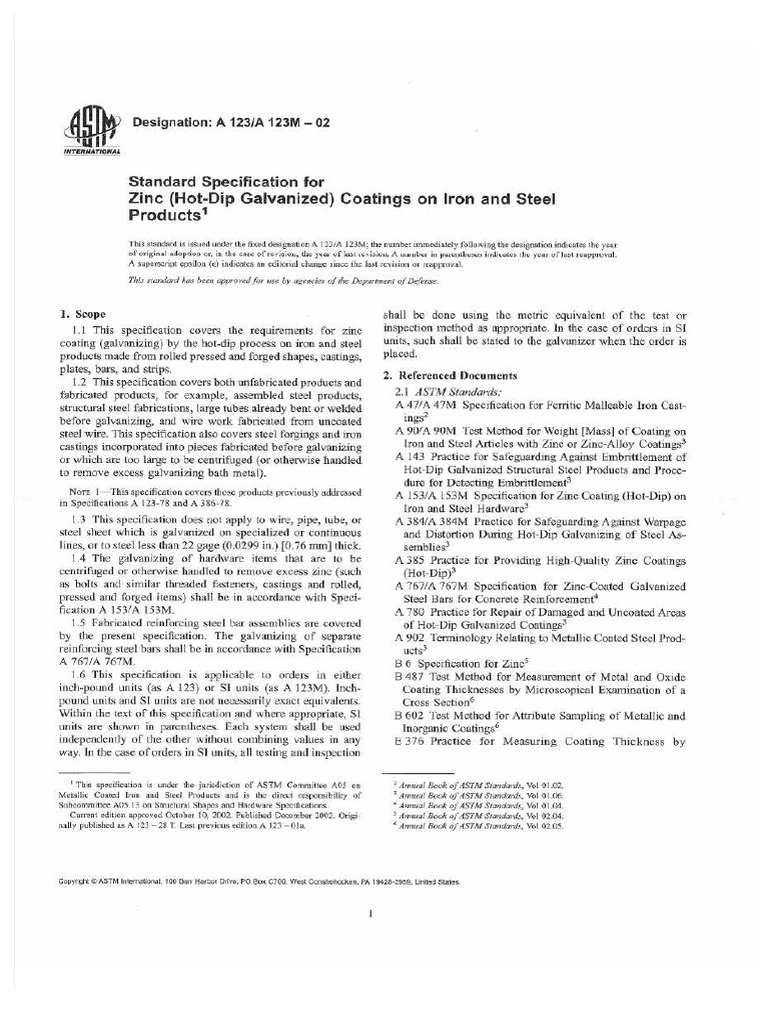 Astm A123 A123m - 02 PDF | PDF
