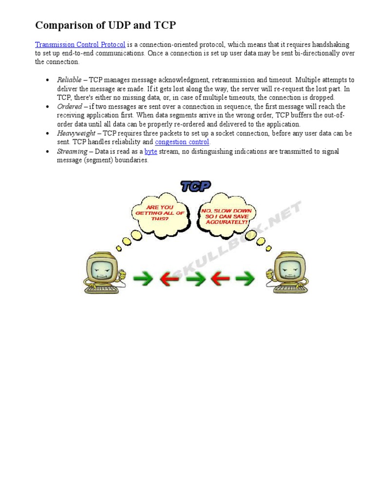 Comparison of UDP and TCP | PDF | Internet Protocols | Transmission ...