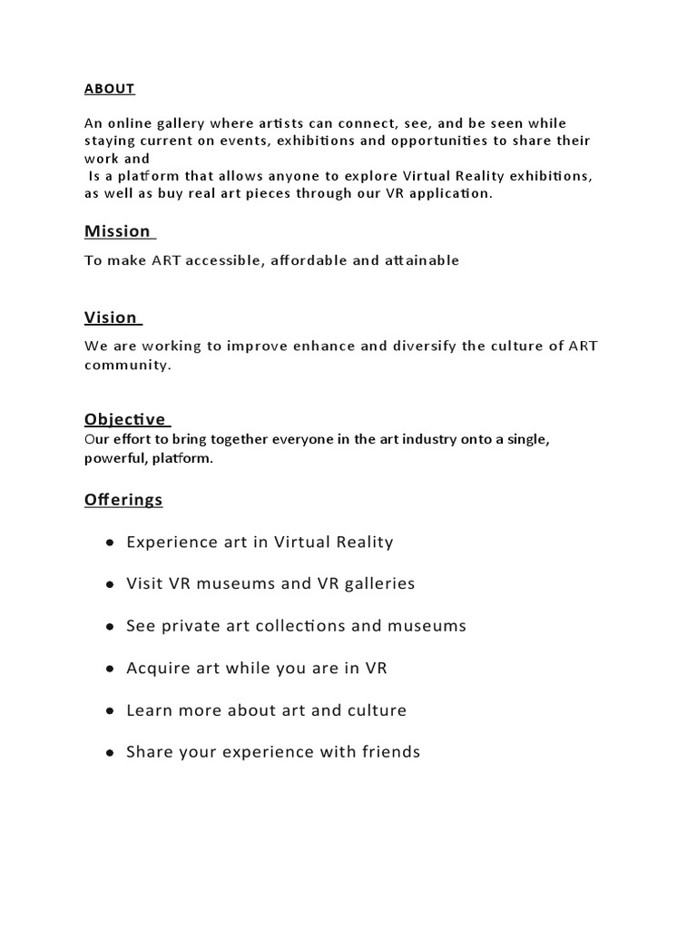 Virtual Art Gallery Plan | PDF | Business