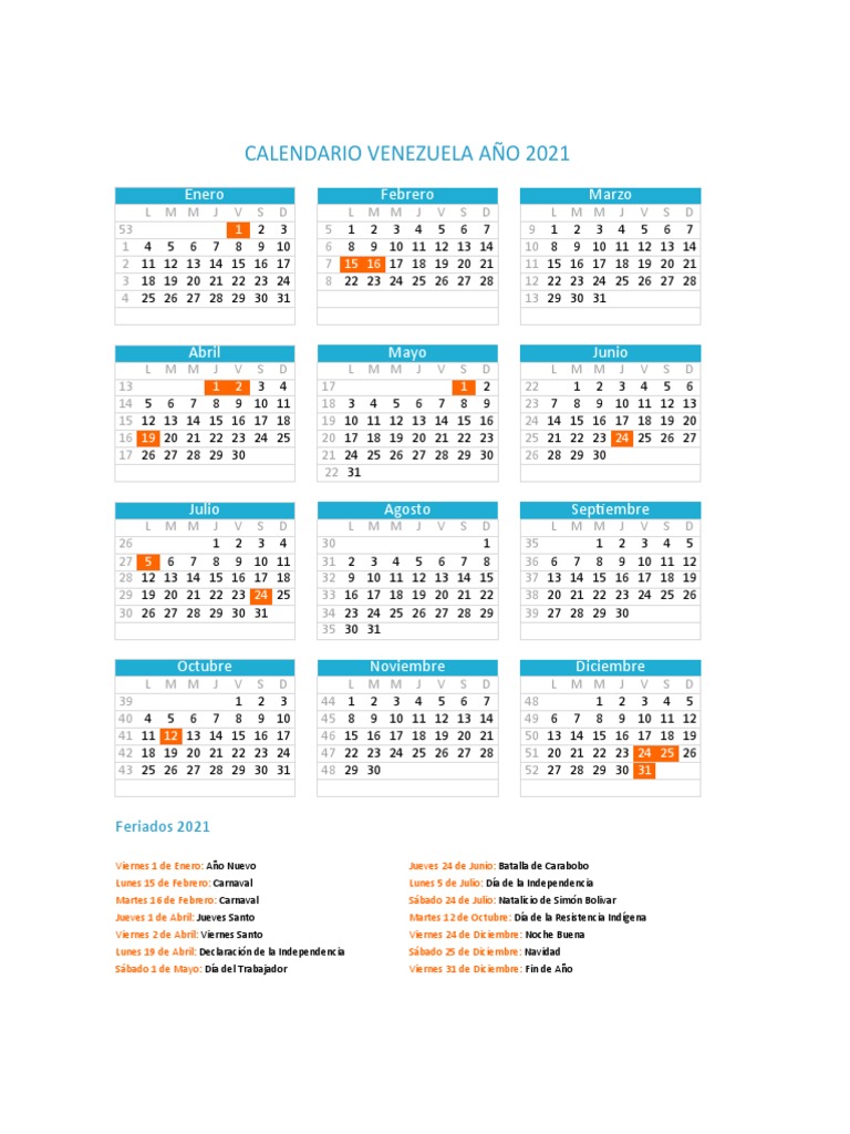 Calendario Venezuela 2021 | PDF | Carnaval | Navidad