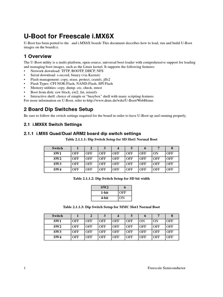 U-Boot For Freescale i.MX6X: 1 Overview | PDF | Booting | Flash Memory