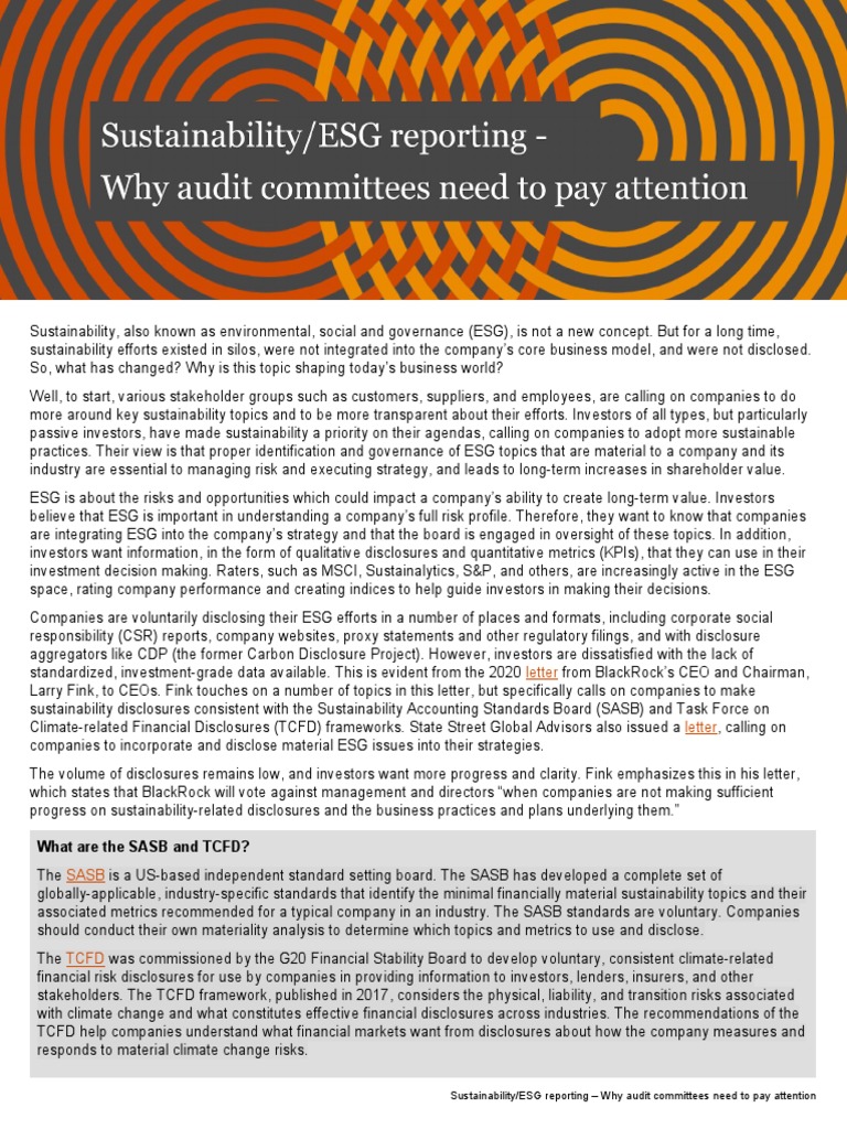 Letter: What Are The SASB and TCFD? | PDF | Internal Control | Audit