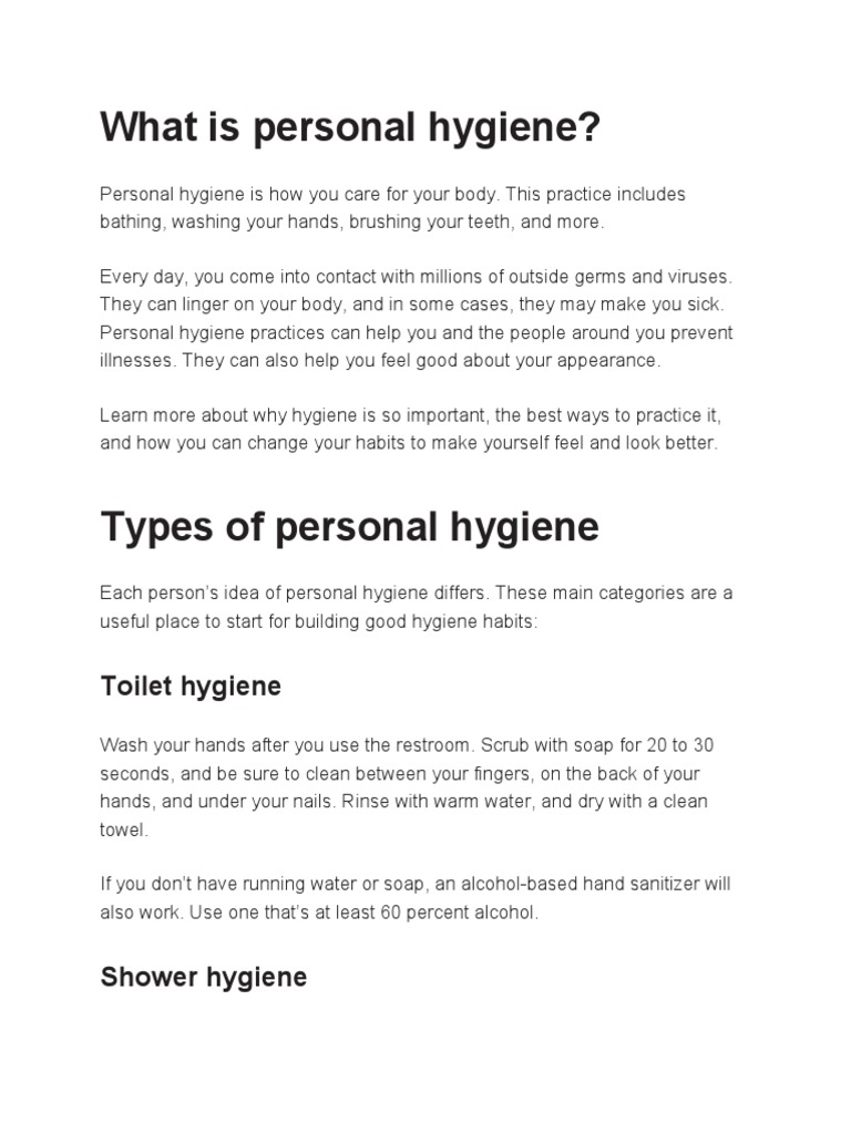 What Is Personal Hygiene? | PDF | Hygiene | Hand Washing