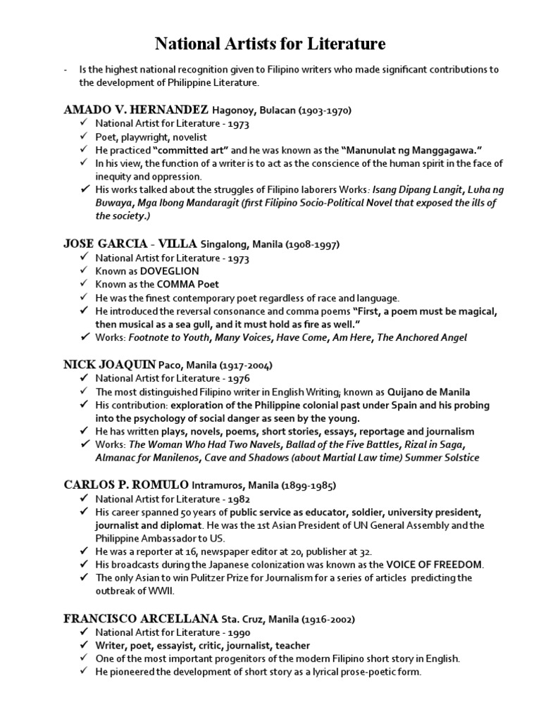 National Artists For Literature | PDF | Philippines | Poetry