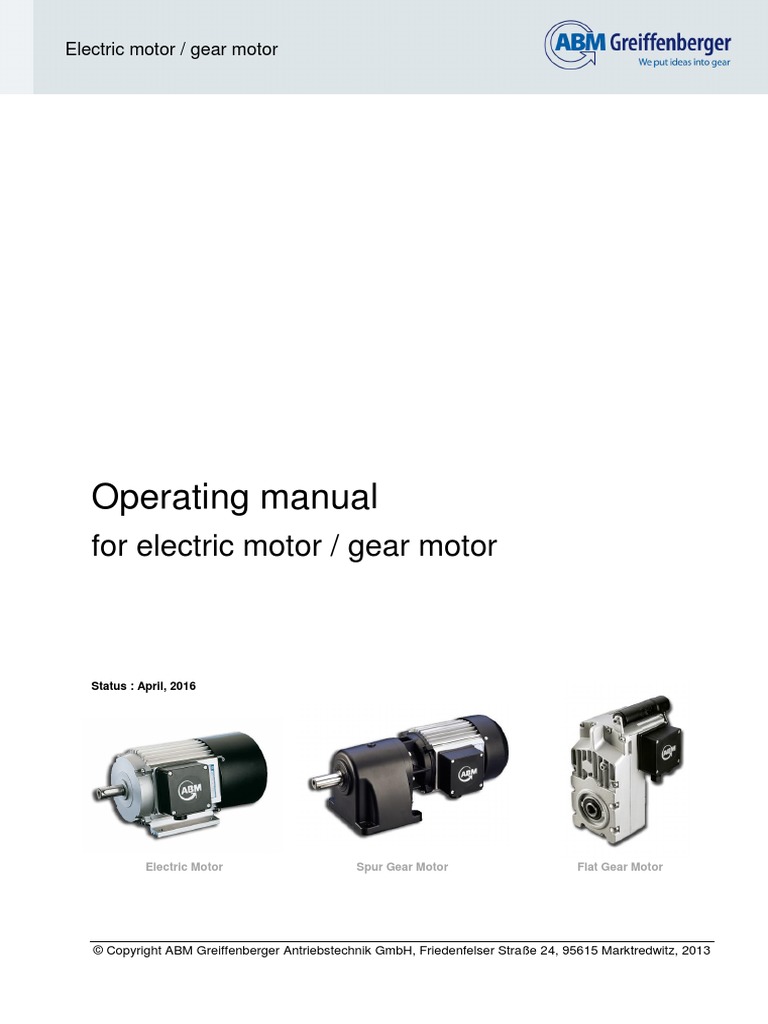 Operating Manual: For Electric Motor / Gear Motor | PDF | Electric ...