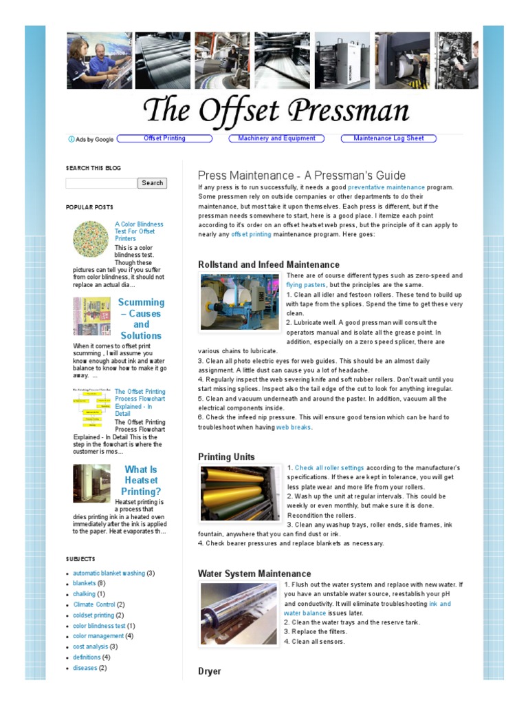 The Offset Pressman - Press Maintenance - A Pressman's Guide | PDF ...