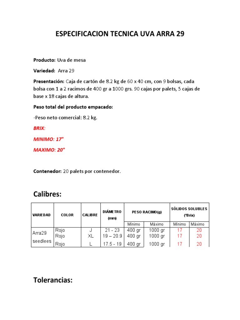 Especificacion Tecnica Uva Arra 29 | PDF | Organismos | Science