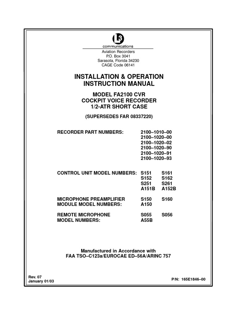 FA2100 CVR Install Manual PDF | PDF | Flight Recorder | Electrostatic ...