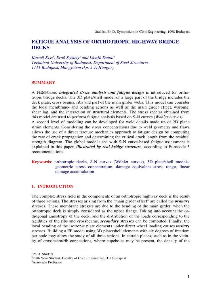 Fatigue analysis of orthotropic highway bridge decks | PDF | Fatigue ...