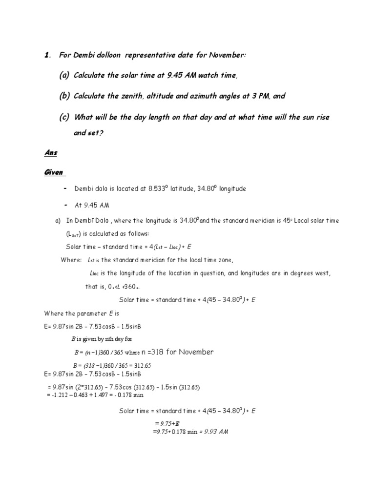 Solar Calculations for Johannesburg | PDF | Longitude | Angle