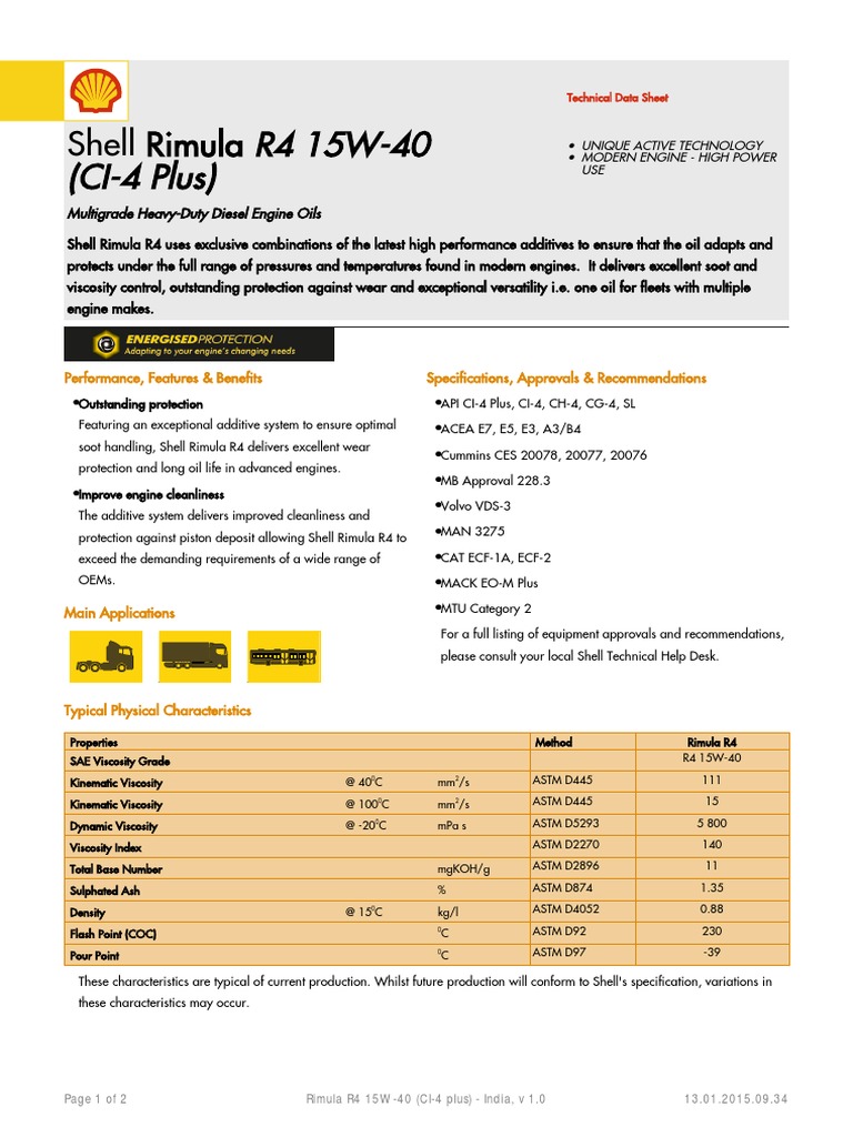 Shell Rimula R4 15W-40 (CI-4 Plus) : Performance, Features & Benefits ...