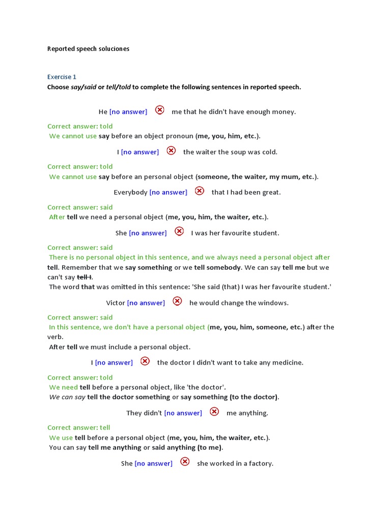 Reported Speech Soluciones | PDF