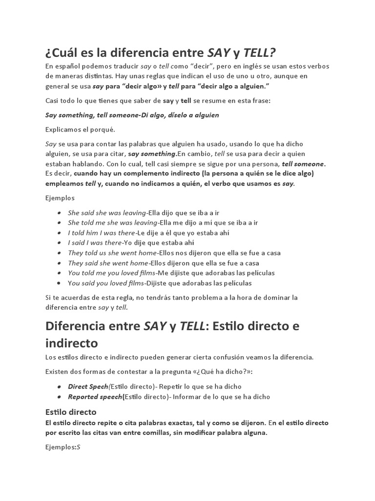 SAY Vs TELL | PDF | Lingüística