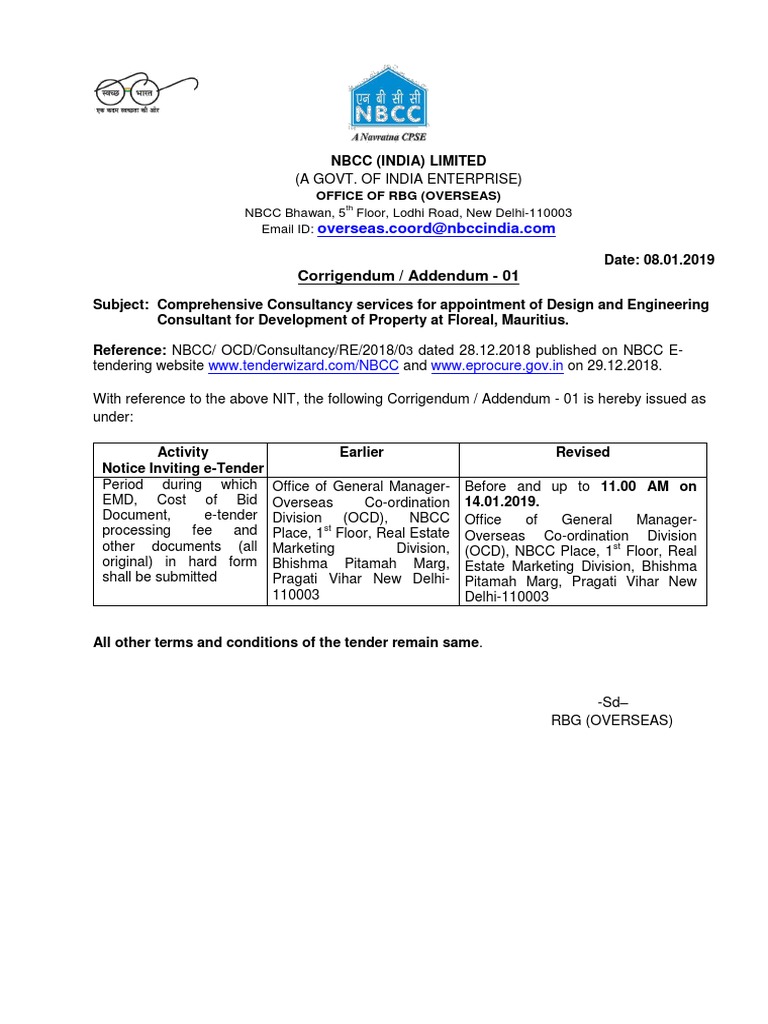 Corrigendum / Addendum - 01: WWW - Eprocure.gov - in | PDF
