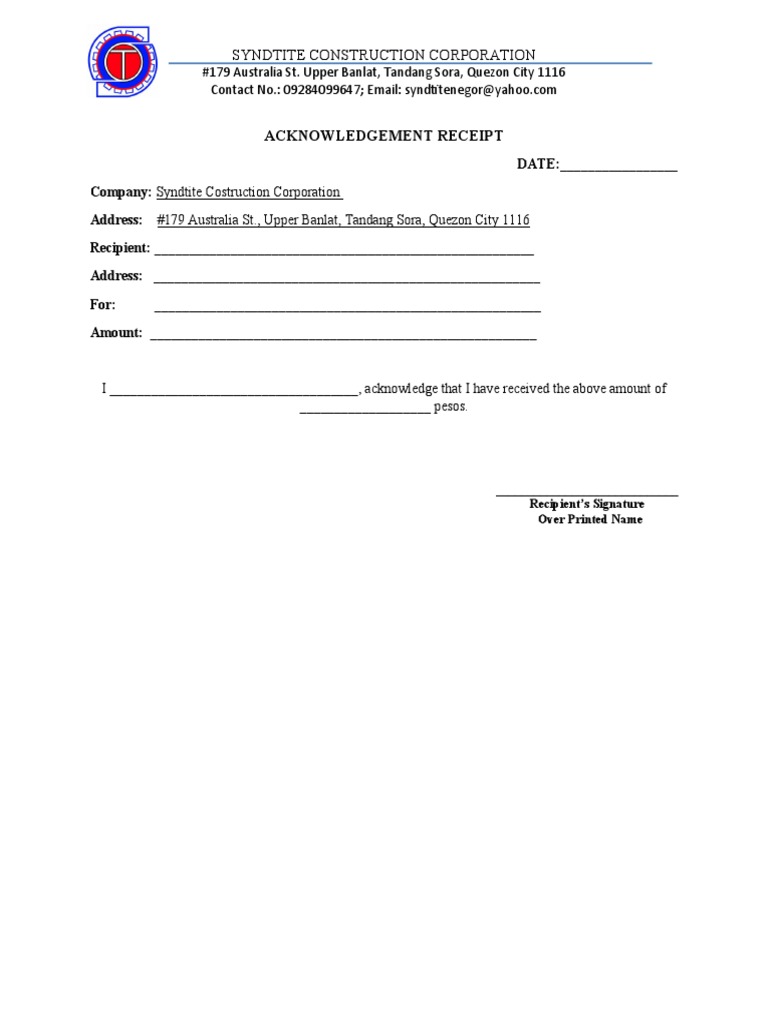 Acknowledgement Receipt | PDF