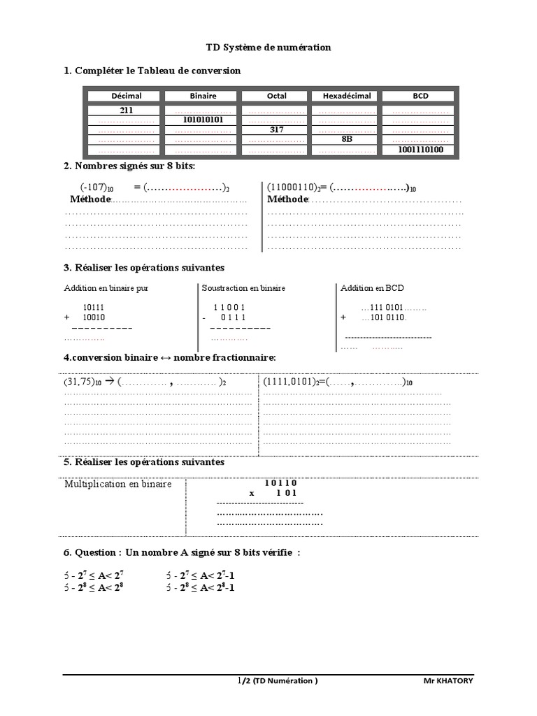 TD - Systeme Numeration (Correction) | PDF | Mathematical Notation ...