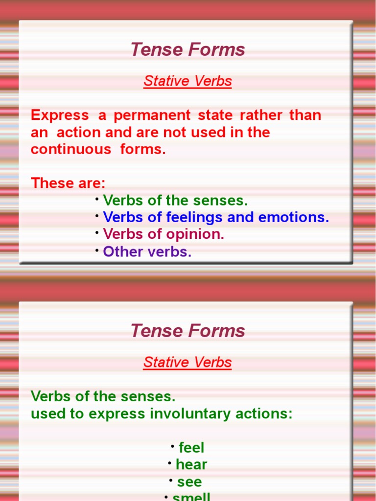 Tense Forms Stative Verbs Pdf Verb Language Mechanics