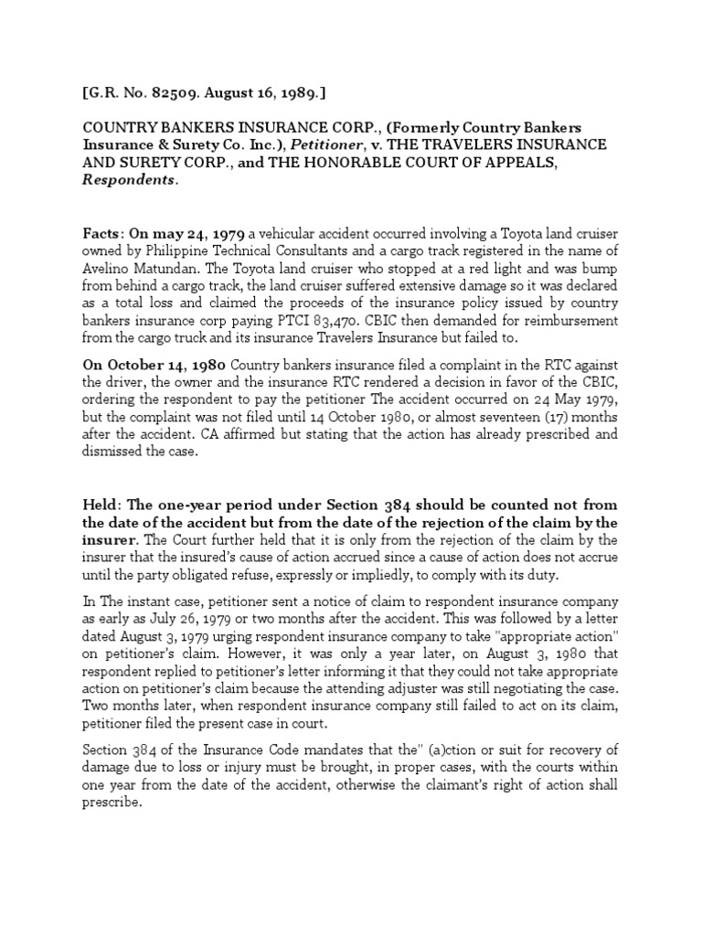 Country Bankers Vs Travelers | PDF | Insurance | Lawsuit