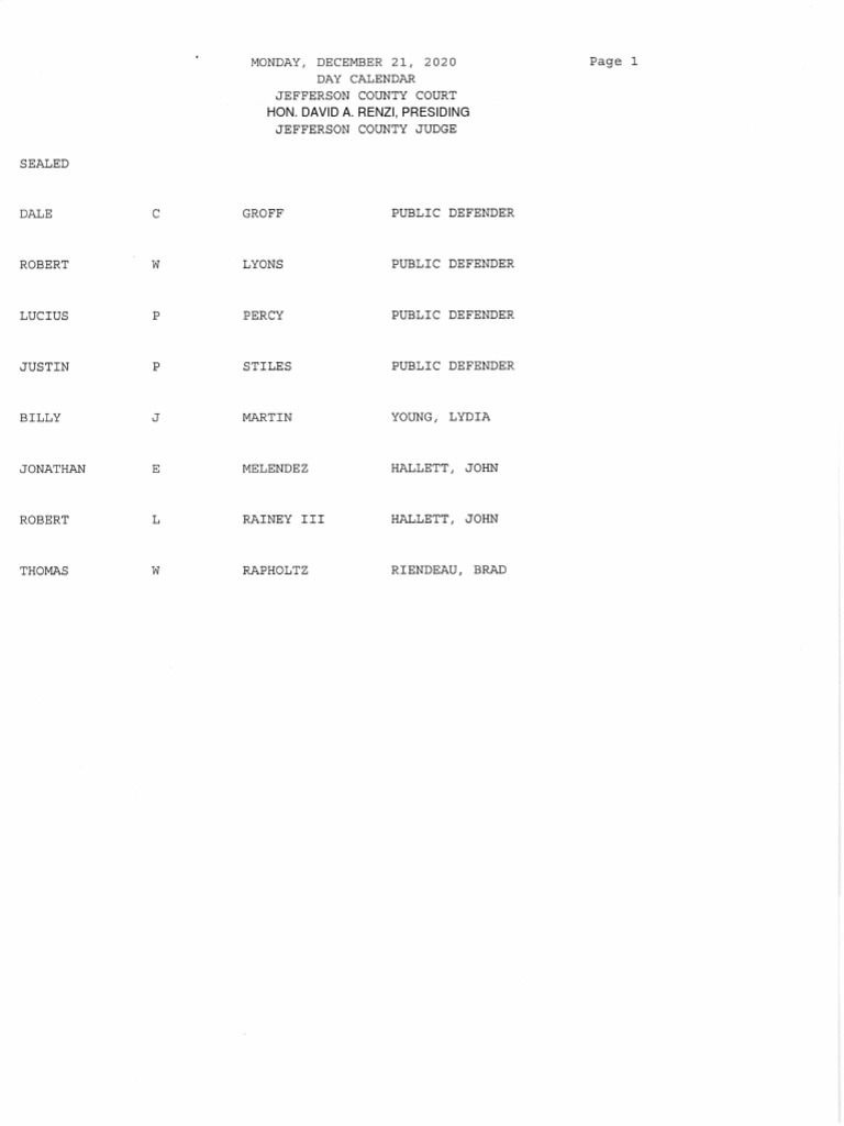 Jefferson County Court Calendar Dec. 21, 2020 | PDF