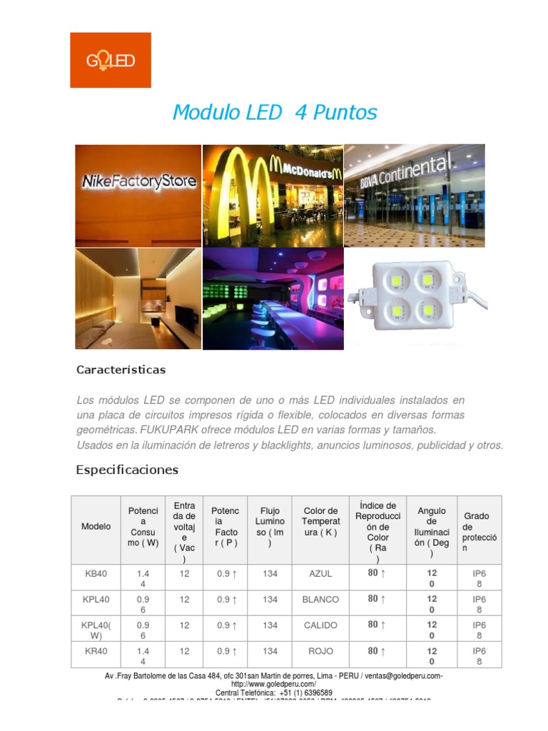 Ficha Técnica Módulo LED 4 Puntos | PDF | Diodo emisor de luz ...