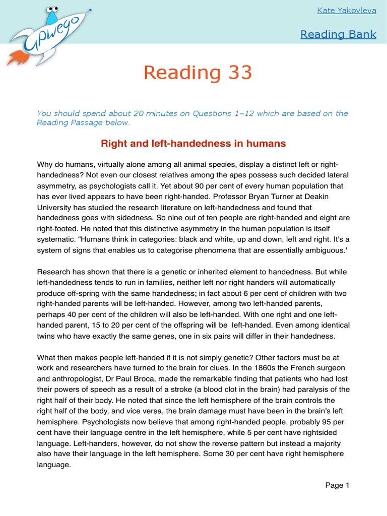 Right and Left-Handedness in Humans | PDF | Handedness | Lateralization ...
