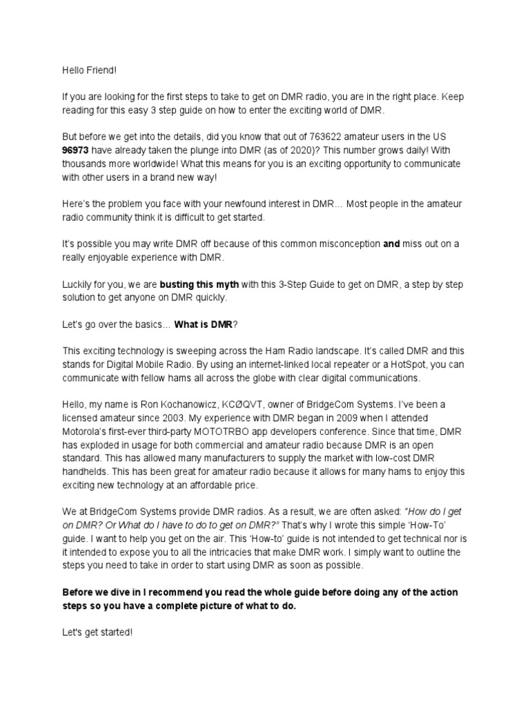 On DMR? or What Do I Have To Do To Get On DMR?" | PDF