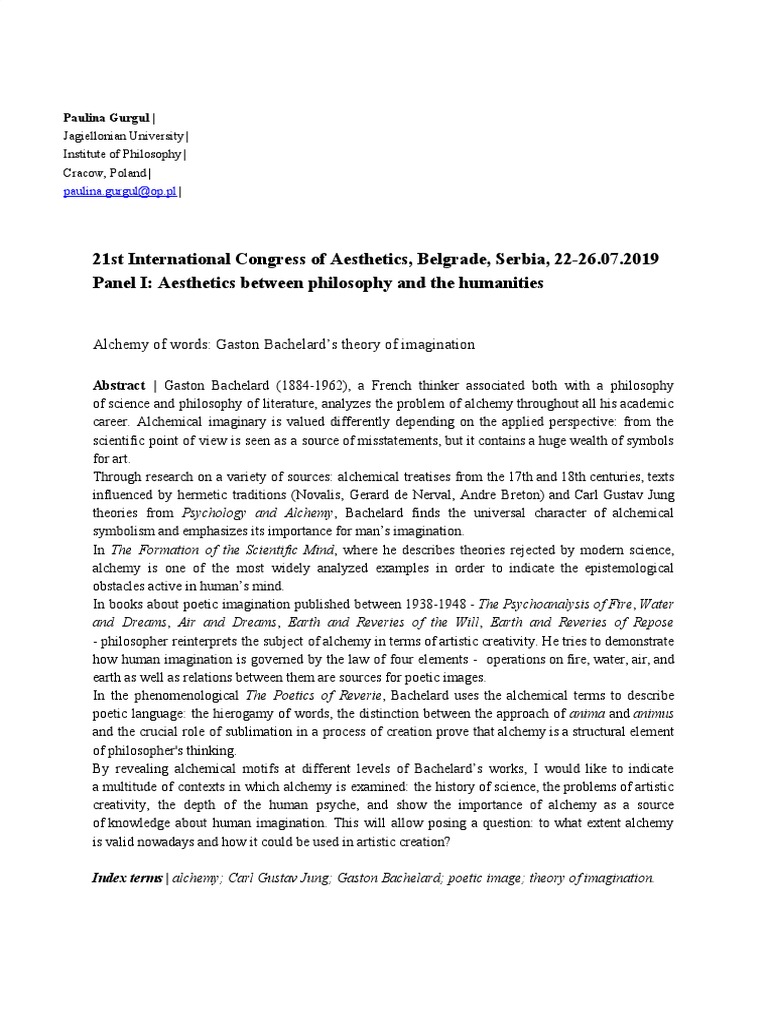 Bachelard's Alchemy of Imagination | PDF | Alchemy | Imagination